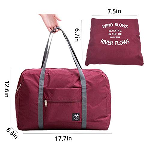 Foldable Travel Bag Luggage Storage for Sports Gym Water Resistant Nylon Canvas Duffel for Men, Women 32 Liter （Red）