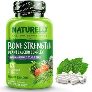 naturelo bone strength - plant-based calcium, magnesium, potassium, vitamin d3, vit c, k2 - gmo, soy, gluten free ingredients - whole food supplement for bone health - 120 vegan friendly capsules