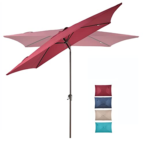 COBANA 6.6 x 9.8ft Rectangular Patio Umbrella, Outdoor Table Market Umbrella with Push Button Tilt/Crank, Dark Red