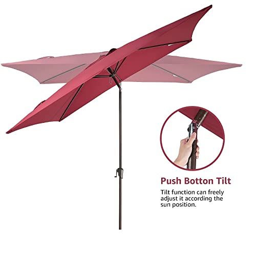 COBANA 6.6 x 9.8ft Rectangular Patio Umbrella, Outdoor Table Market Umbrella with Push Button Tilt/Crank, Dark Red