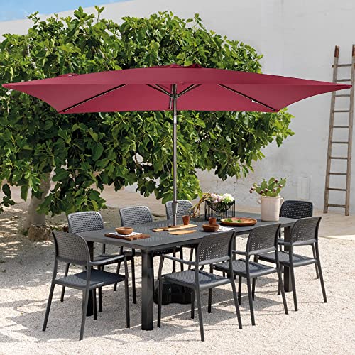 COBANA 6.6 x 9.8ft Rectangular Patio Umbrella, Outdoor Table Market Umbrella with Push Button Tilt/Crank, Dark Red