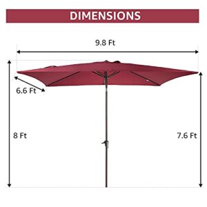 COBANA 6.6 x 9.8ft Rectangular Patio Umbrella, Outdoor Table Market Umbrella with Push Button Tilt/Crank, Dark Red