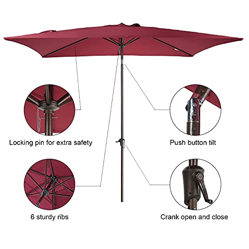 COBANA 6.6 x 9.8ft Rectangular Patio Umbrella, Outdoor Table Market Umbrella with Push Button Tilt/Crank, Dark Red