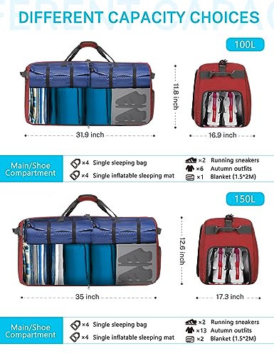 Gonex Unisex Adult Large Foldable Luggage with Shoes Compartment, Red, 100L