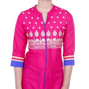 Chichi Indian Women's Embroidered Cotton Blend Kurti Pink For Casual/Daily/Party Wear