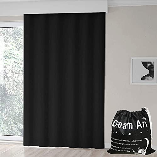 DREAM ART Anywhere Portable Blackout Curtain/Adjustable Blackout Shades/Temporary Blackout Blinds with Suction Cups for Nursery,Children Kids Bedroom or Travel Use,Dark Black,W51xL71Inch(130X180cm…