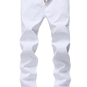 Men's White Skinny Slim Fit Stretch Straight Leg Fashion Jeans Pants, 33W