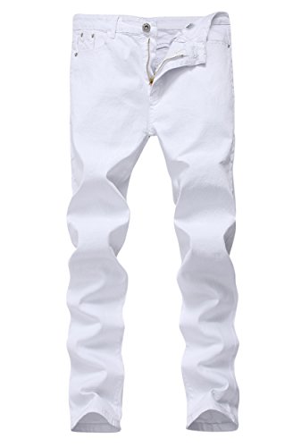 Men's White Skinny Slim Fit Stretch Straight Leg Fashion Jeans Pants, 33W