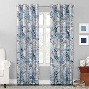 sun zero reardon global medallion print energy efficient grommet curtain panel, 54" x 84", indigo