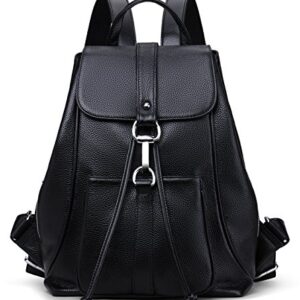 COOLCY New vintage Women Real Genuine Leather Backpack Purse SchoolBag (Black)