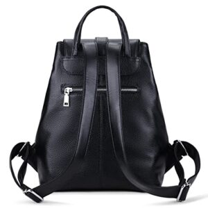 COOLCY New vintage Women Real Genuine Leather Backpack Purse SchoolBag (Black)