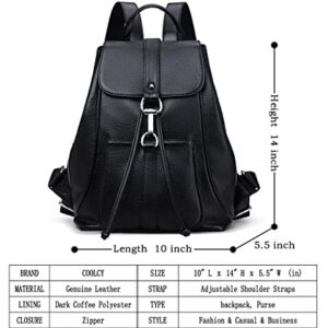 COOLCY New vintage Women Real Genuine Leather Backpack Purse SchoolBag (Black)