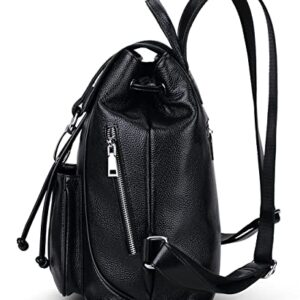 COOLCY New vintage Women Real Genuine Leather Backpack Purse SchoolBag (Black)