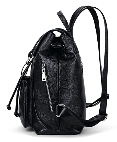 COOLCY New vintage Women Real Genuine Leather Backpack Purse SchoolBag (Black)