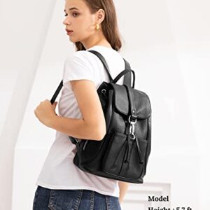 COOLCY New vintage Women Real Genuine Leather Backpack Purse SchoolBag (Black)