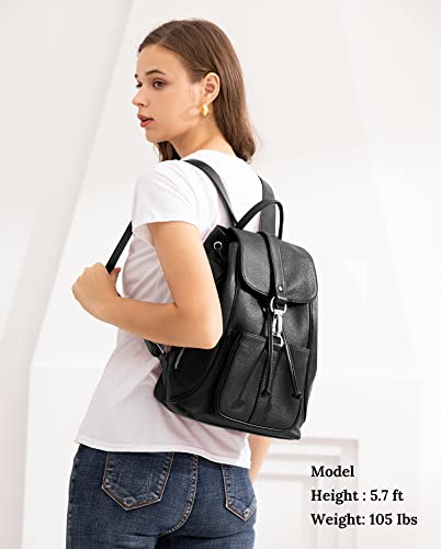 COOLCY New vintage Women Real Genuine Leather Backpack Purse SchoolBag (Black)