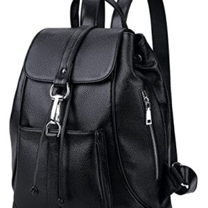 COOLCY New vintage Women Real Genuine Leather Backpack Purse SchoolBag (Black)