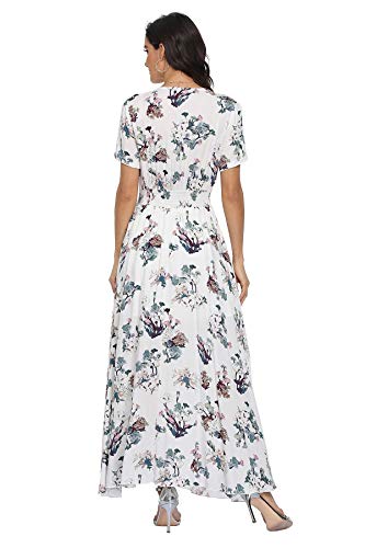 VintageClothing Women's Floral Print Maxi Dresses Boho Button Up Split Beach Party Dress