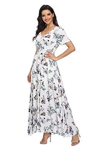 VintageClothing Women's Floral Print Maxi Dresses Boho Button Up Split Beach Party Dress