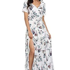 VintageClothing Women's Floral Print Maxi Dresses Boho Button Up Split Beach Party Dress