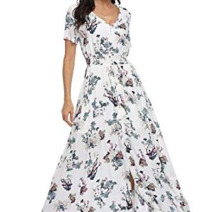 VintageClothing Women's Floral Print Maxi Dresses Boho Button Up Split Beach Party Dress