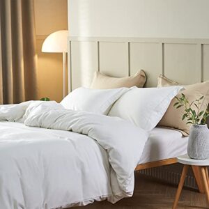 Simple&Opulence French Linen Duvet Cover Set - Full Size(78" x 86")- 3 Pieces (1 Comforter Cover,2 Pillowcases)- Natural Flax Cotton Blend-Solid Color Breathable Farmhouse Bedding-Off White