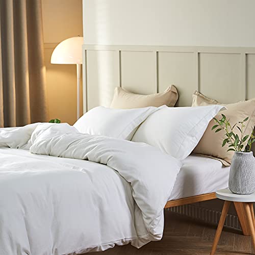 Simple&Opulence French Linen Duvet Cover Set - Full Size(78" x 86")- 3 Pieces (1 Comforter Cover,2 Pillowcases)- Natural Flax Cotton Blend-Solid Color Breathable Farmhouse Bedding-Off White