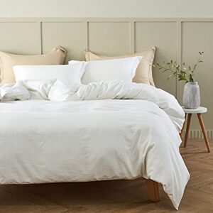 Simple&Opulence French Linen Duvet Cover Set - Full Size(78" x 86")- 3 Pieces (1 Comforter Cover,2 Pillowcases)- Natural Flax Cotton Blend-Solid Color Breathable Farmhouse Bedding-Off White