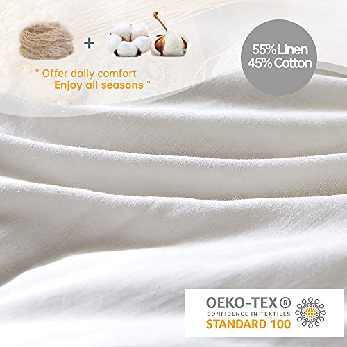 Simple&Opulence French Linen Duvet Cover Set - Full Size(78" x 86")- 3 Pieces (1 Comforter Cover,2 Pillowcases)- Natural Flax Cotton Blend-Solid Color Breathable Farmhouse Bedding-Off White