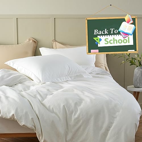 Simple&Opulence French Linen Duvet Cover Set - Full Size(78" x 86")- 3 Pieces (1 Comforter Cover,2 Pillowcases)- Natural Flax Cotton Blend-Solid Color Breathable Farmhouse Bedding-Off White