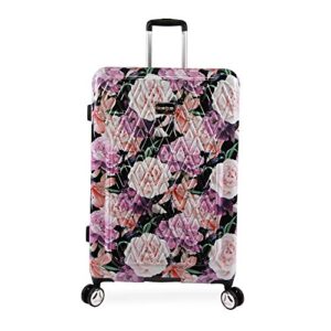 bebe women's luggage marie 29" hardside check in spinner, telescoping handles, black floral print, one size