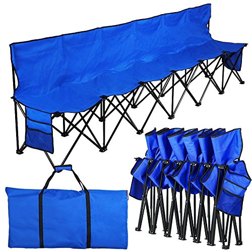 Yaheetech 6 Seats Foldable Sideline Bench for Sports Team Portable Camping Folding Bench Chairs with Carry Bag, Blue