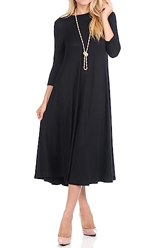 iconic luxe Women's A-Line Swing Trapeze Midi Dress Small Black