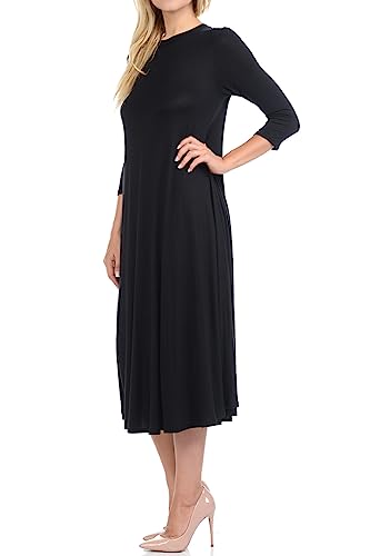 iconic luxe Women's A-Line Swing Trapeze Midi Dress Small Black