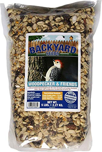 Backyard Seeds Woodpecker Shelled Peanuts Mixed Bird Seed with Sunflower Chips, Pumpkins, Raisins (5 Pounds)