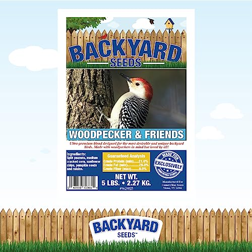 Backyard Seeds Woodpecker Shelled Peanuts Mixed Bird Seed with Sunflower Chips, Pumpkins, Raisins (5 Pounds)