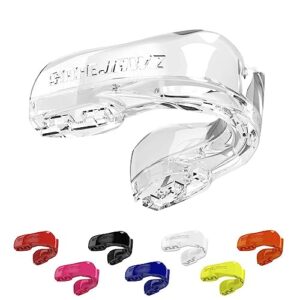 safejawz mouthguard slim fit, adults and junior mouth guard with case for boxing, basketball, lacrosse, football, mma, martial arts, hockey and all contact sports (transparent, adult)