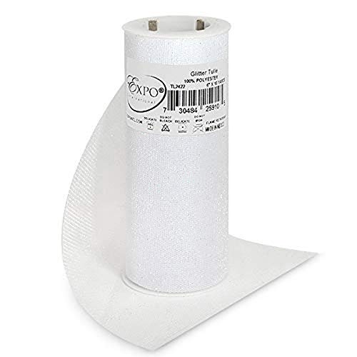 Expo International Premium Glitter Tulle Spool of 6" x 10 Yards | White Aurora Borealis