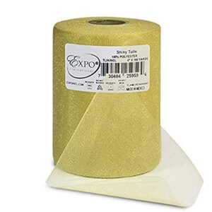 expo international premium shiny tulle spool of 6-inch x 100 yards | gold