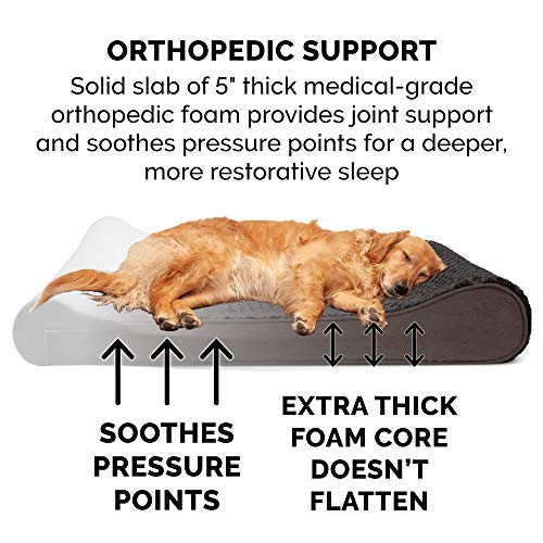 Furhaven Orthopedic Dog Bed for Large Dogs w/ Removable Washable Cover, For Dogs Up to 75 lbs - Ultra Plush Faux Fur & Suede Luxe Lounger Contour Mattress - Chocolate, Jumbo/XL