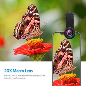 Criacr Phone Camera Lens, 198°Fisheye Lens, 120° Super Wide Angle Lens, 20X Macro Lens, for Tik Tok, Vlog Video, Clip on Phone Lens for iPhone 12 12 Pro, 11, XS, XR 8 7 Plus 7, Samsung, Smartphones