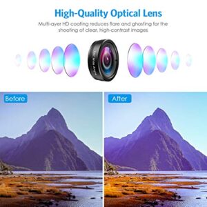 Criacr Phone Camera Lens, 198°Fisheye Lens, 120° Super Wide Angle Lens, 20X Macro Lens, for Tik Tok, Vlog Video, Clip on Phone Lens for iPhone 12 12 Pro, 11, XS, XR 8 7 Plus 7, Samsung, Smartphones