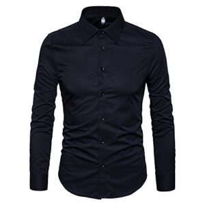 manwan walk men's slim fit business casual cotton long sleeves solid button down dress shirts (large, black)