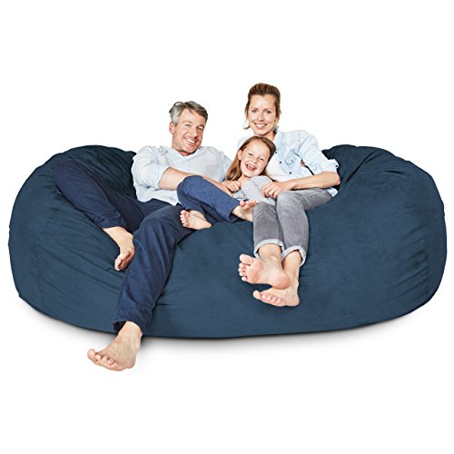 Lumaland Luxurious 7ft Big Bean Bag Chair with Microsuede Cover - Ultra Soft, Foam Filled and Washable Bean Bag for Teens, Adults, Pets - Accessory for Dorm, Living Room, House - Navy Blue