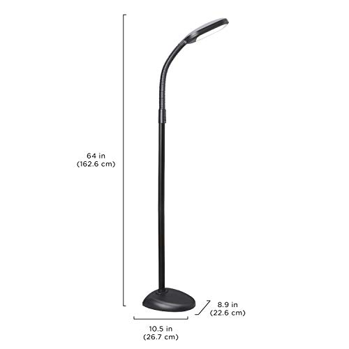 Verilux SmartLight Full Spectrum LED Modern Floor Lamp with Adjustable Brightness, Flexible Gooseneck and Easy Controls - Reduces Eye Strain and Fatigue - Ideal for Reading, Artists, Craft (Black)