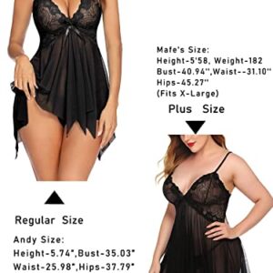 Avidlove Babydoll Lingerie for Women Sexy Sleepwear Bridal Nightgown Lace Langeray(Black Medium)