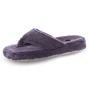 acorn womens spa thong with premium memory foam slipper, squid ink, 8 9 us