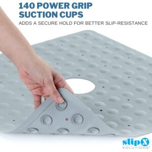 SlipX Solutions Microban-Infused Rubber Shower Mat, 21" x 21" | Anti-Slip Square Bath Mat w/ 140 Power Grip Suction Cups | Gray