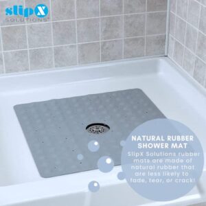 SlipX Solutions Microban-Infused Rubber Shower Mat, 21" x 21" | Anti-Slip Square Bath Mat w/ 140 Power Grip Suction Cups | Gray