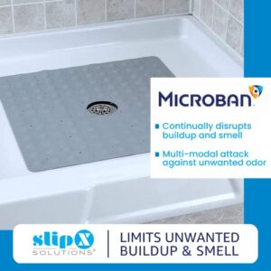 SlipX Solutions Microban-Infused Rubber Shower Mat, 21" x 21" | Anti-Slip Square Bath Mat w/ 140 Power Grip Suction Cups | Gray